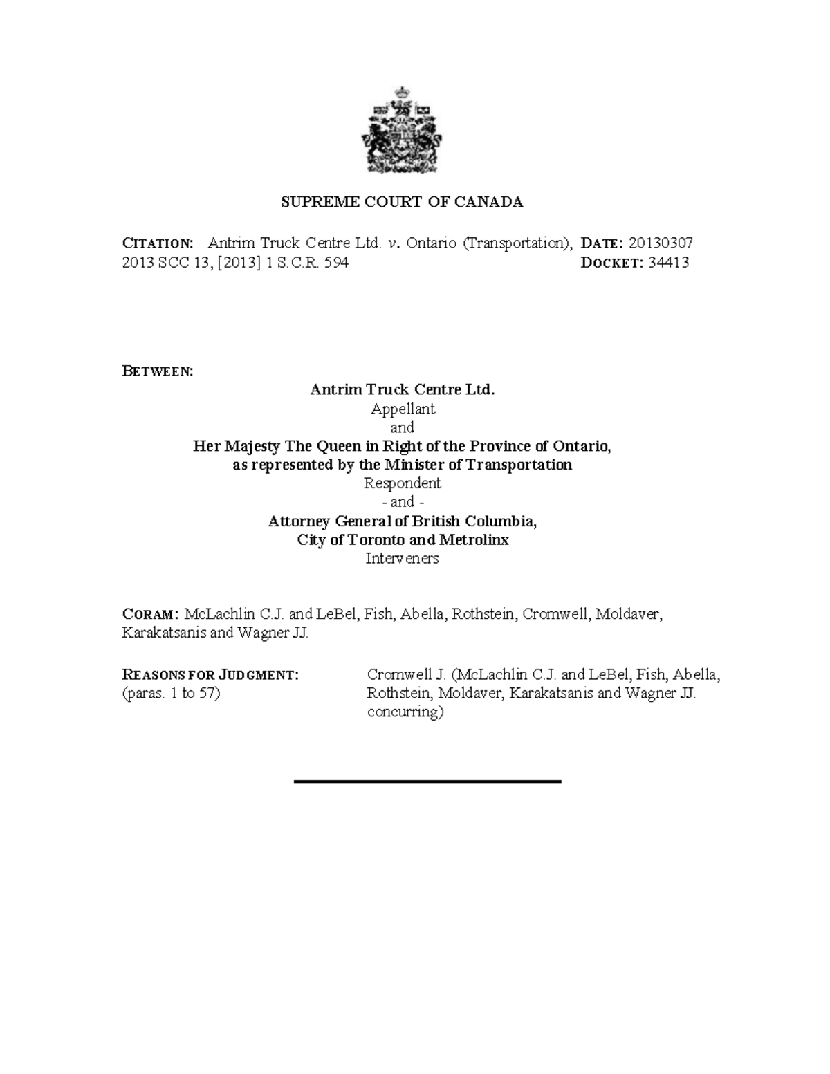 Antrim Truck Centre Ltd. v. Ontario (Transportation) - Nuisance Case ...