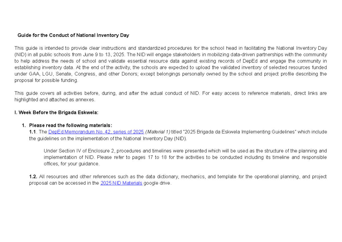 NID Instructional Guide: Conducting National Inventory Day (2025) - Studocu