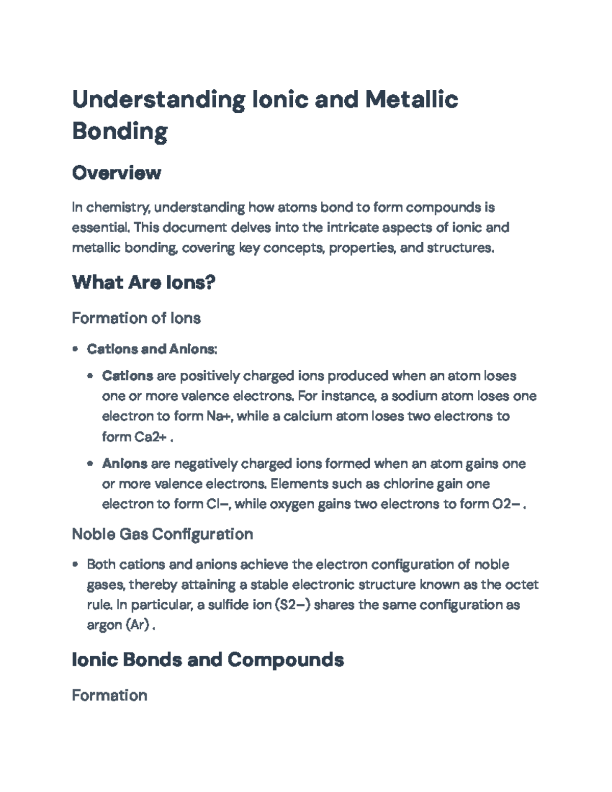 Ionic & Metallic Bonding (CHEM 1010): Key Concepts & Properties Explained - Studocu