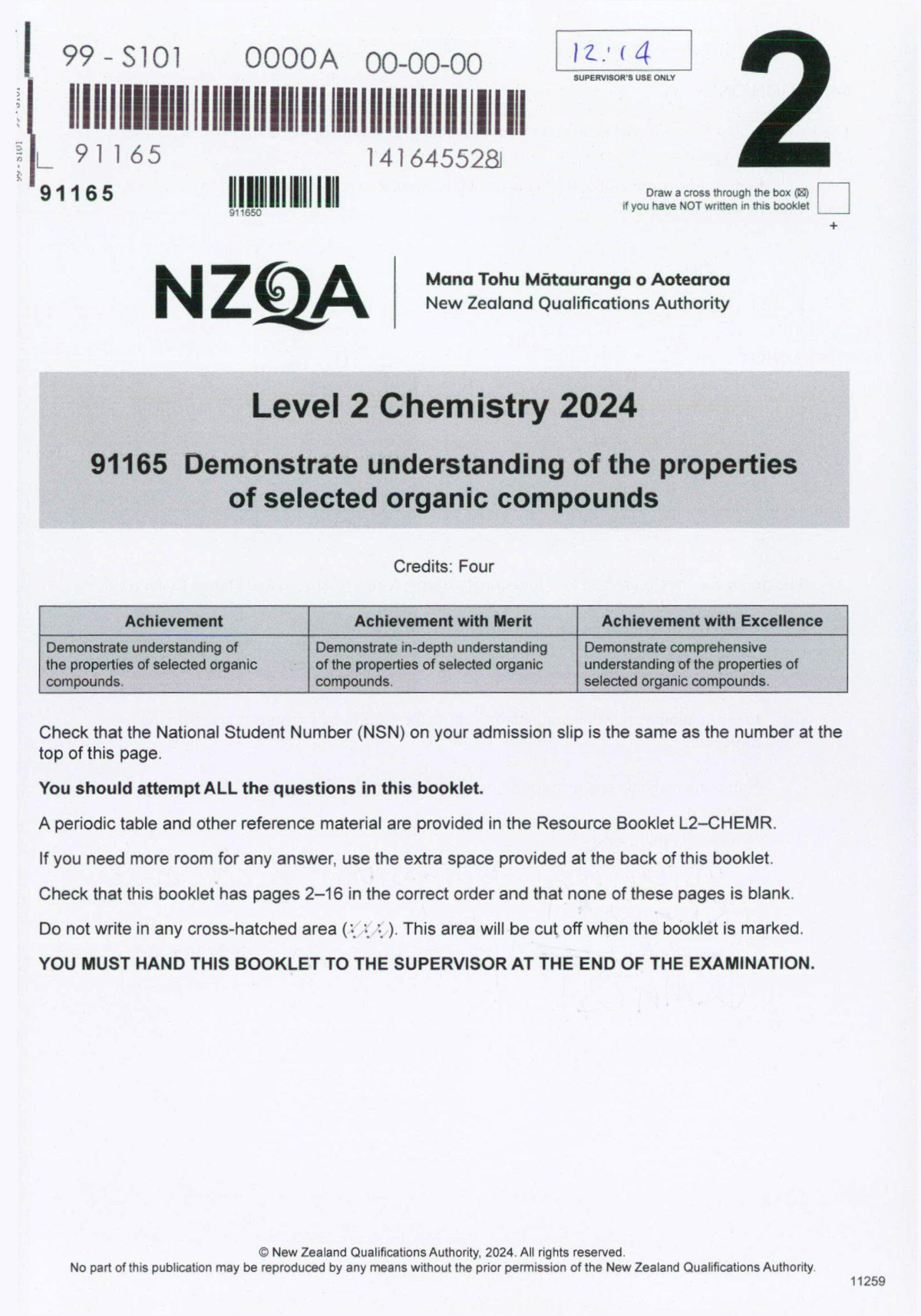 Chemistry 91165 Level 2 Exam 2024: Understanding Organic Compounds ...