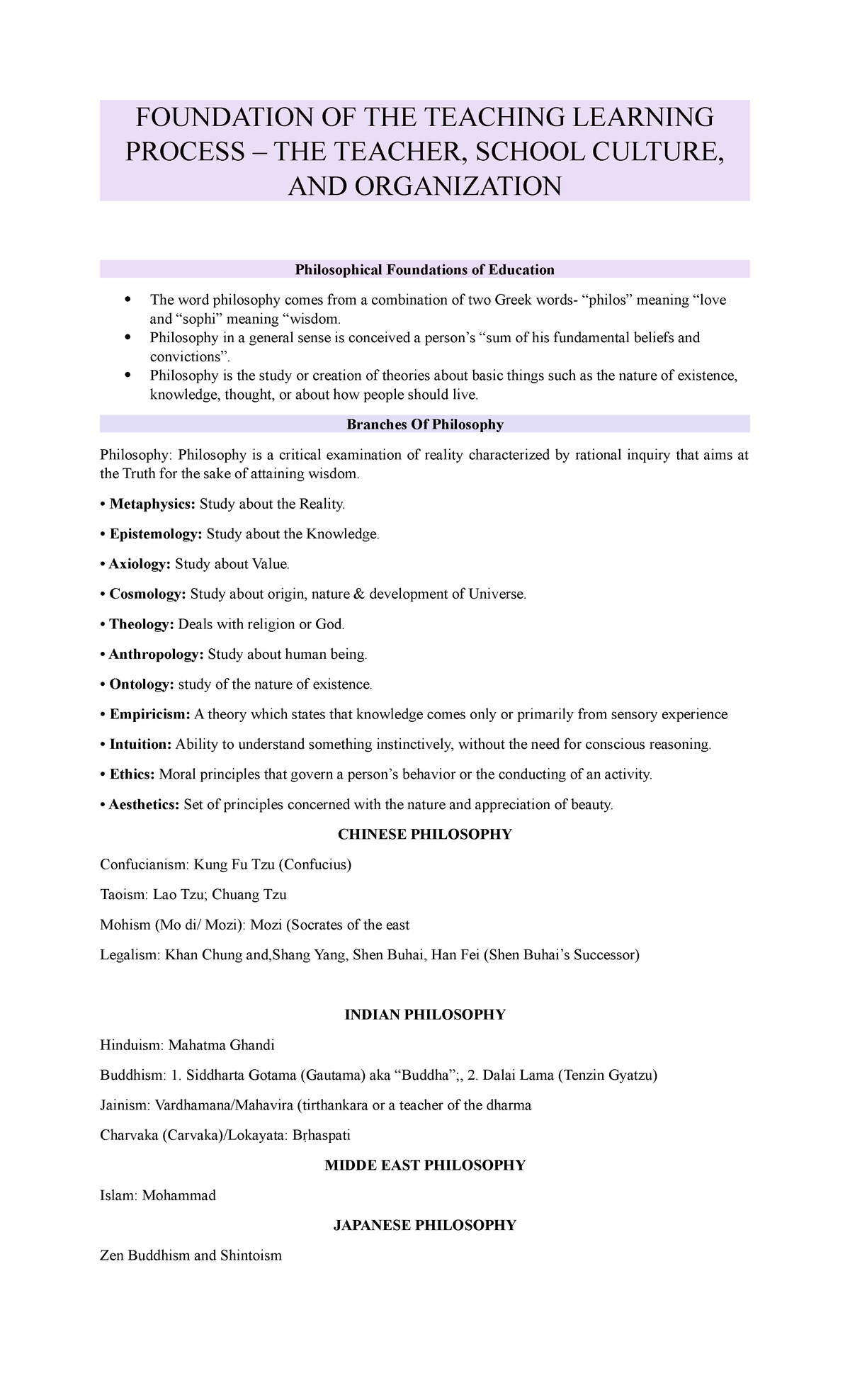 PED 1 Foundation Of Teaching and Learning Process - FOUNDATION OF THE TEACHING LEARNING PROCESS ...