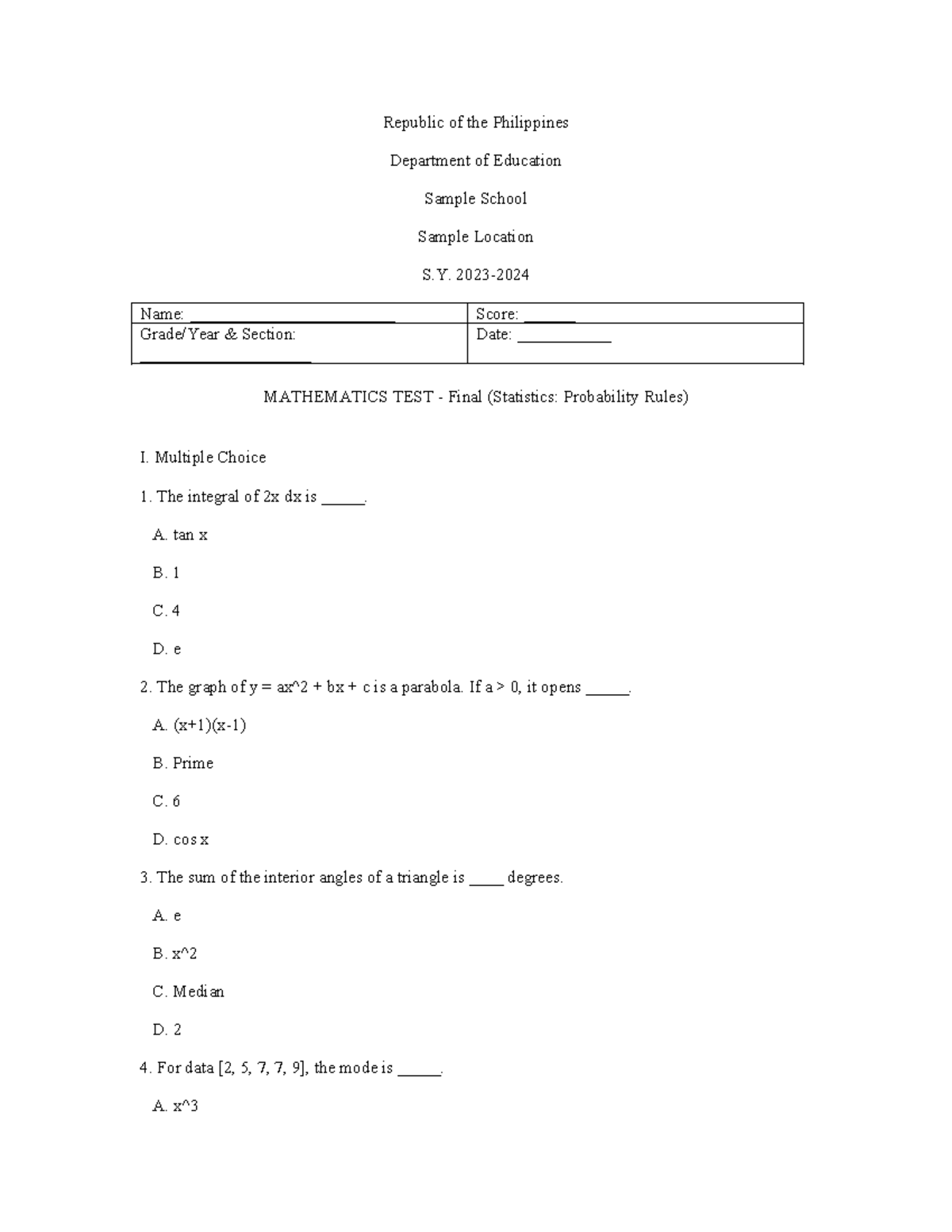 MATH 229 Final Exam: Statistics & Probability Rules Fall 2023 - Studocu