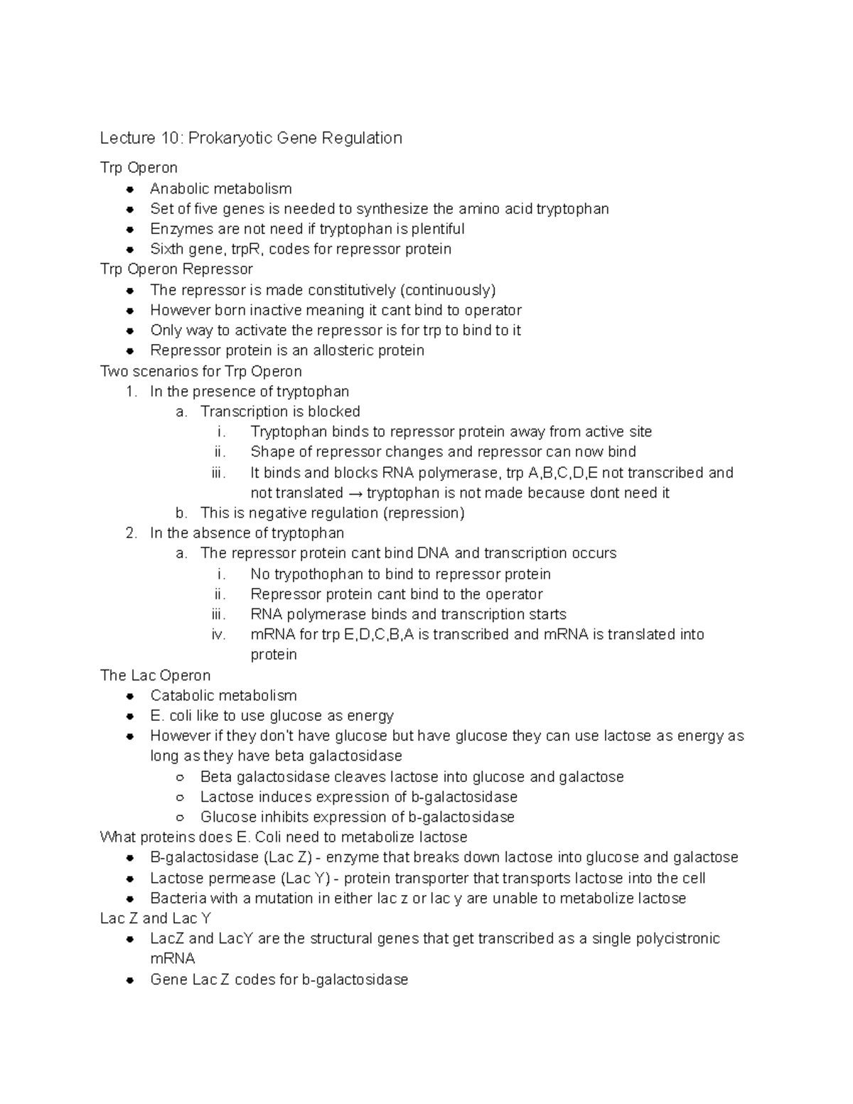 Bio 10: Prokaryotic & Eukaryotic Gene Regulation Exam Notes - Studocu