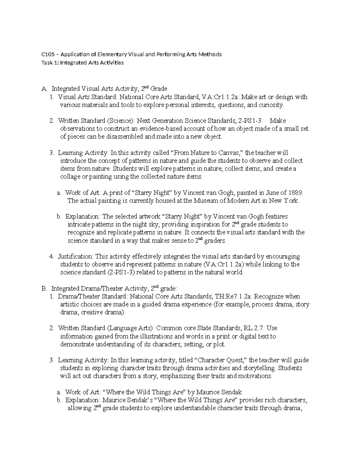 C105 Integrated Arts Activities for Elementary Visual & Performing Arts ...