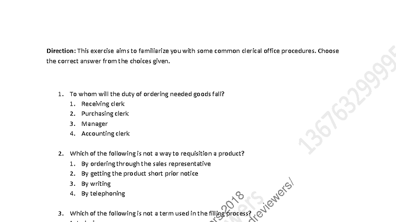 Clerical Operation QA - Lecture Notes for CSE Business Admin - Studocu