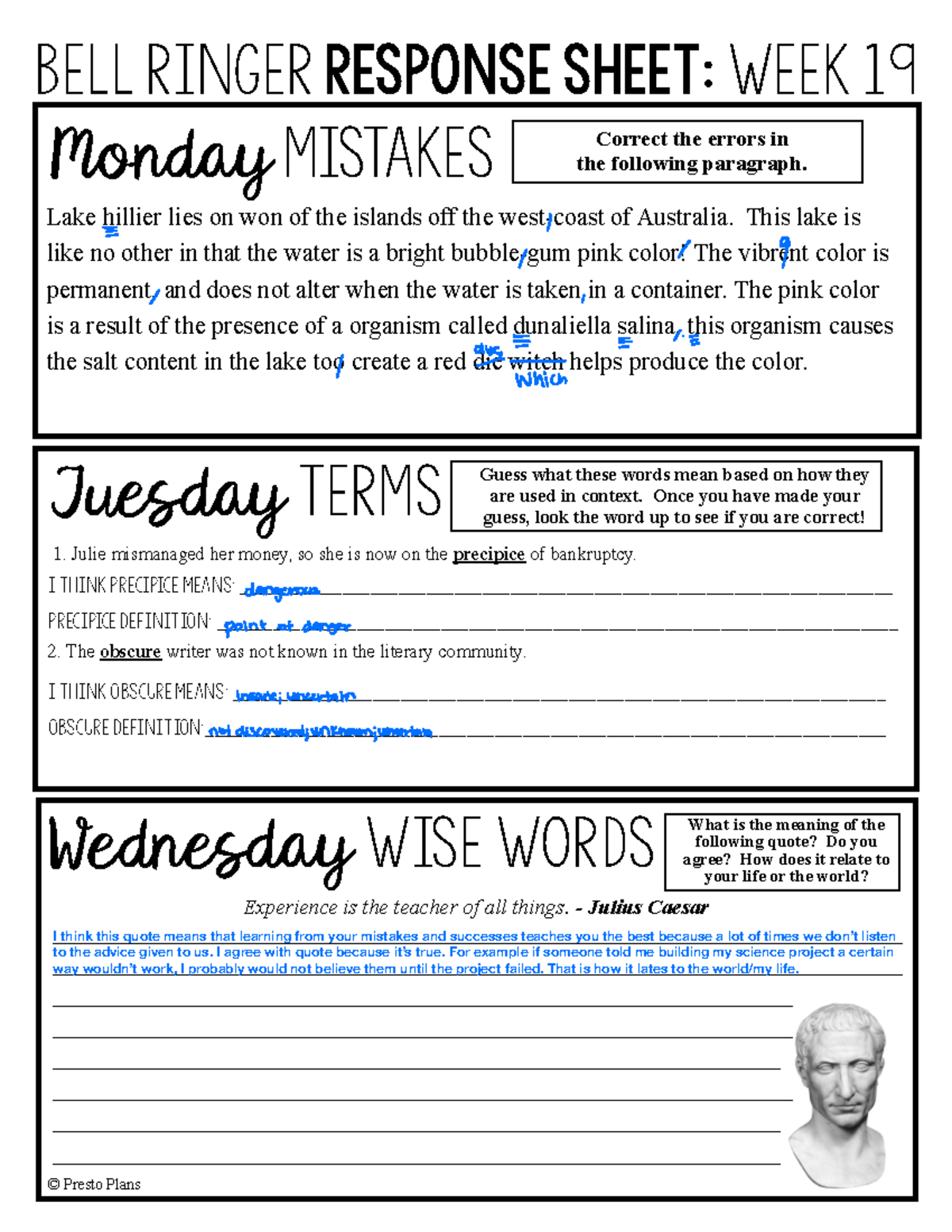 WEEK 19 - Bell Ringer & Weekly Response Notes - Studocu