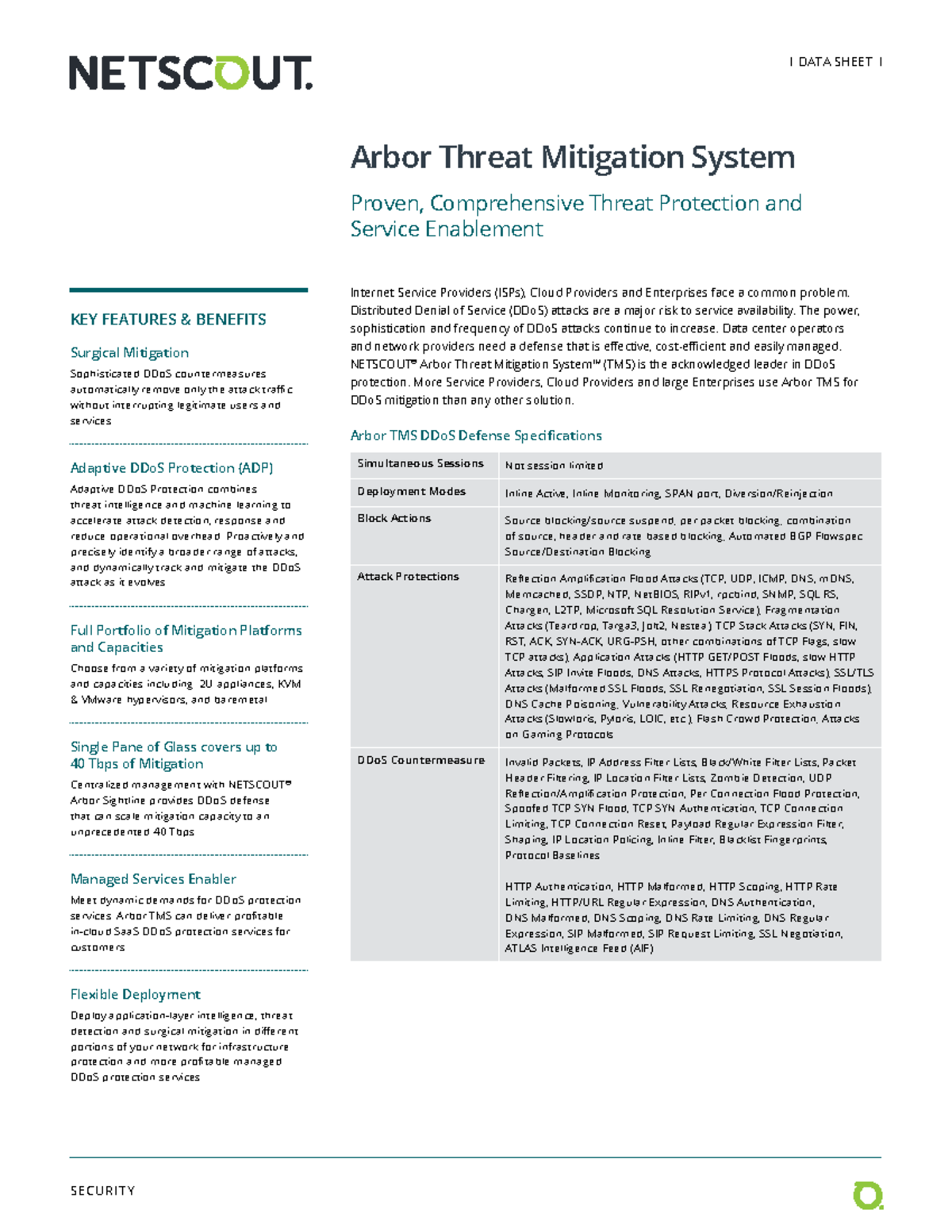 DATA SHEET: Arbor Threat Mitigation System Overview and Features - Studocu