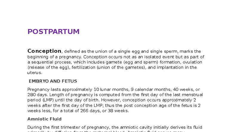 Postpartum Notes: Understanding Pregnancy and Fetal Development (NUR ...