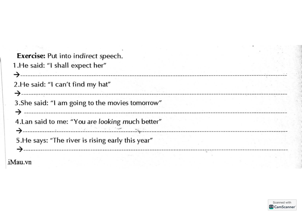 BÀI TẬP CÂU TƯỜNG THUẬT HÈ (Exercise: Indirect Speech) - Studocu