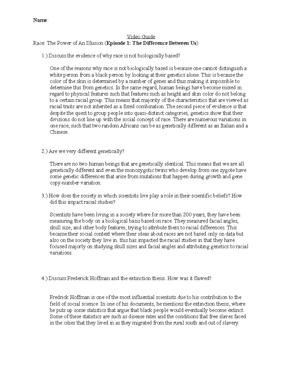 Quiz 8 - politics - Video Guide Race: The Power of An Illusion ...