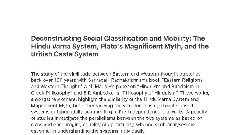 SOC 301: Final Exam - Analyzing the Hindu Varna & British Caste Systems ...