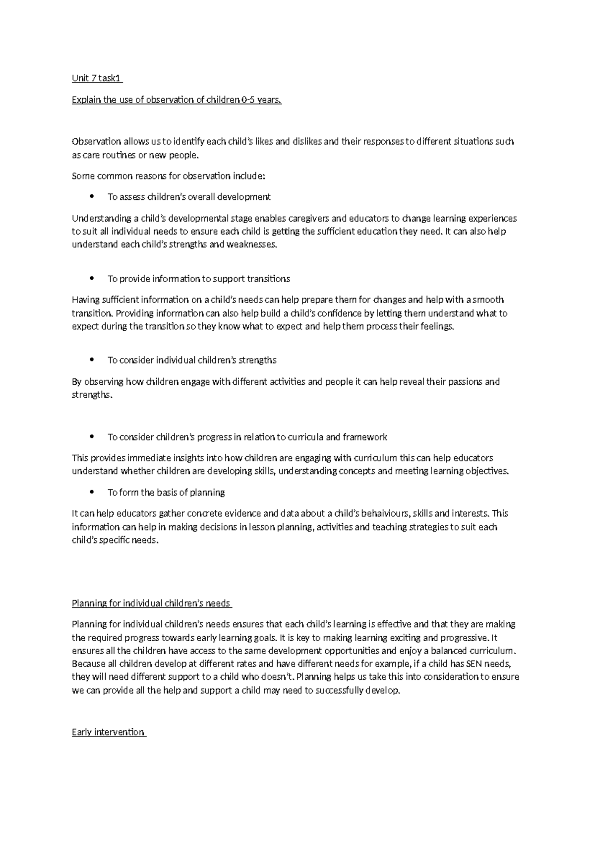 Unit 7 Task 1: The Importance of Child Observation (Ages 0-5) - Studocu