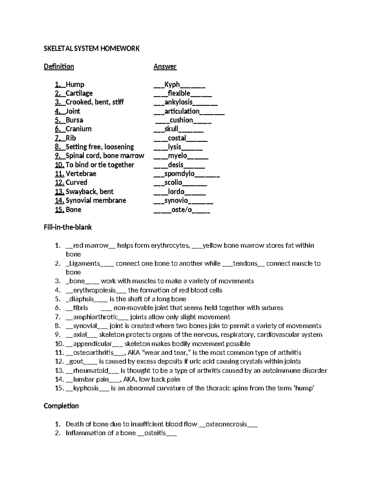 SKELETAL SYSTEM QUIZ: Key Terms and Definitions - Studocu