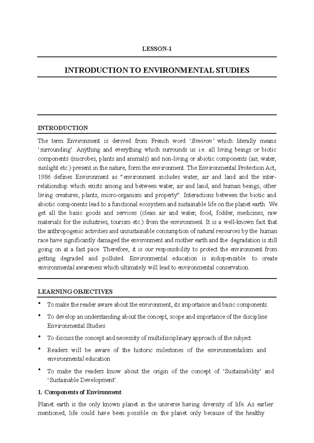 Environmental Studies Notes EVS (Unit 1) - Introduction and Concepts ...