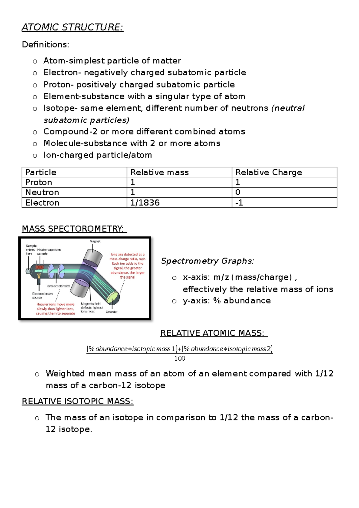 Chemistry 101: Atomic Structure Summary and Key Definitions - Studocu