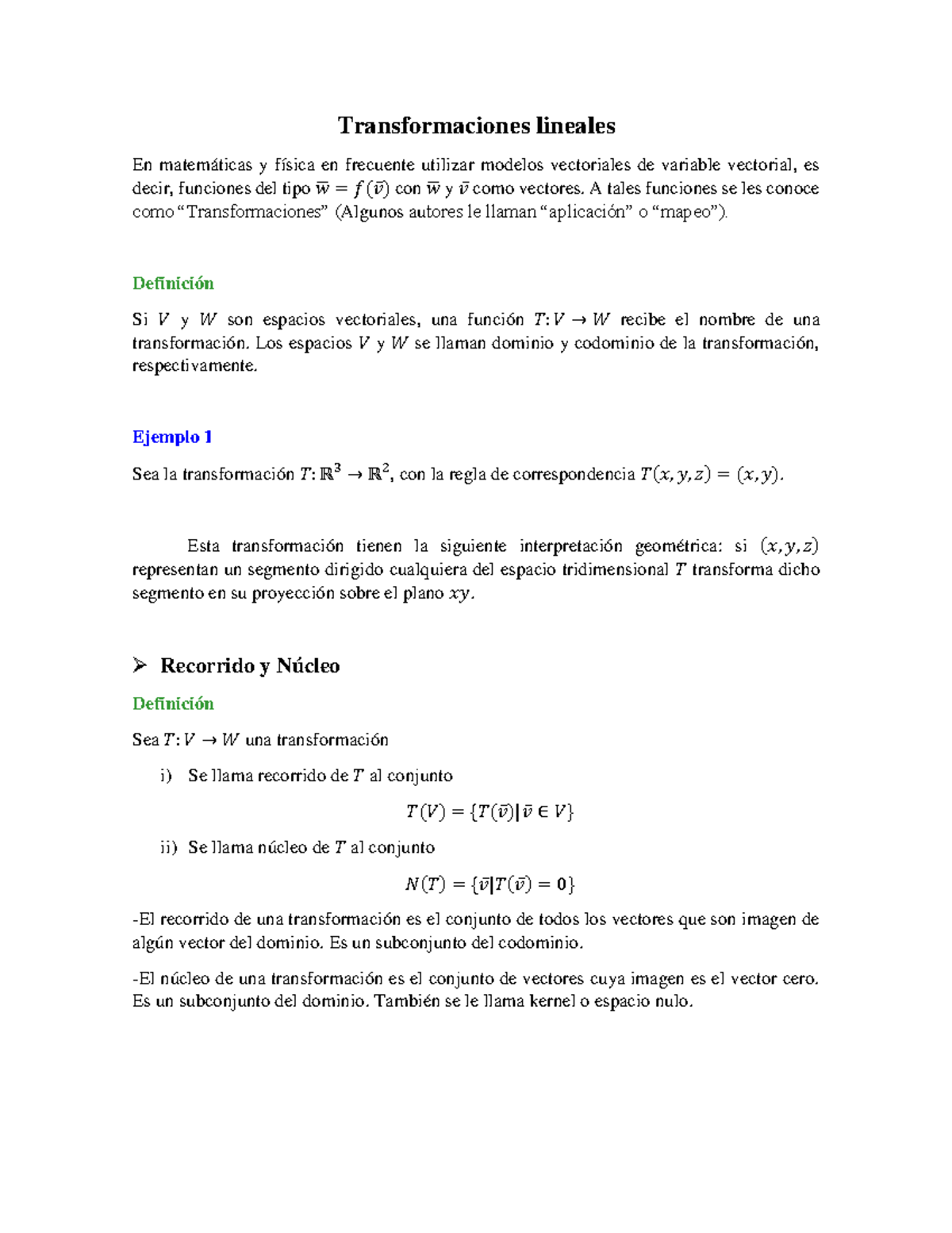 3. Transformaciones Lineales: Teoría y Ejemplos (MAT101) - Studocu