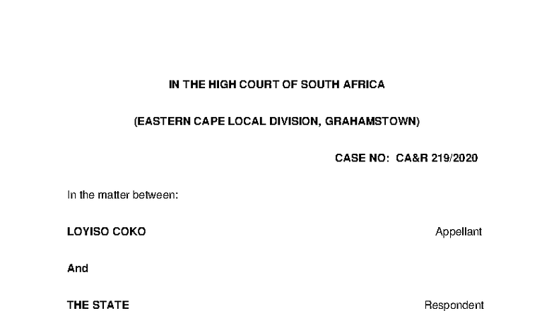 Coko v The State - IN THE HIGH COURT OF SOUTH AFRICA (EASTERN CAPE ...