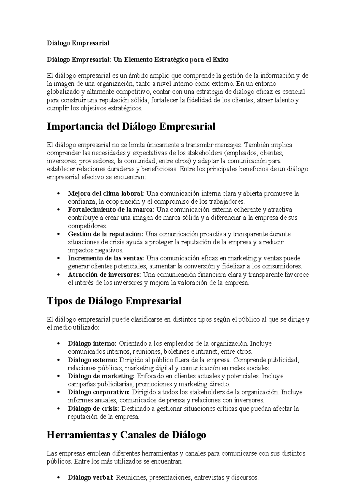 Diálogo Empresarial: Estrategias y Tendencias Clave para el Éxito - Studocu