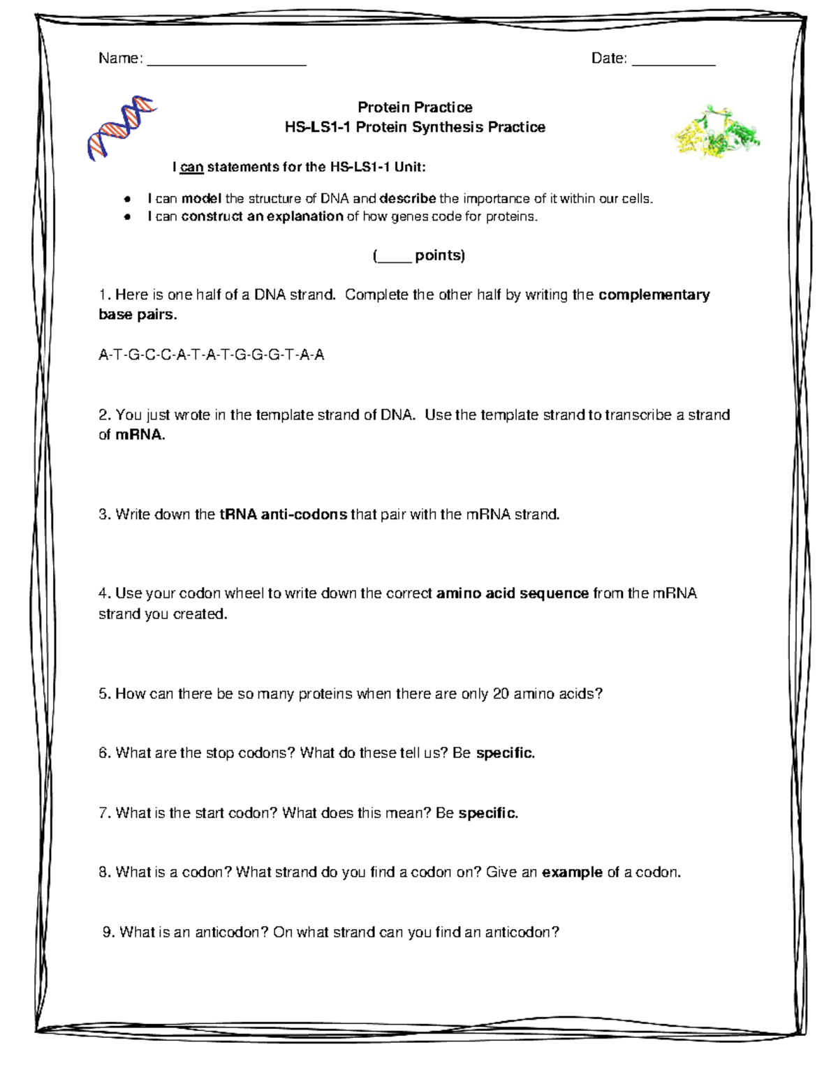 N-HS-LS1-1 Final Exam on Protein Synthesis Concepts - Studocu