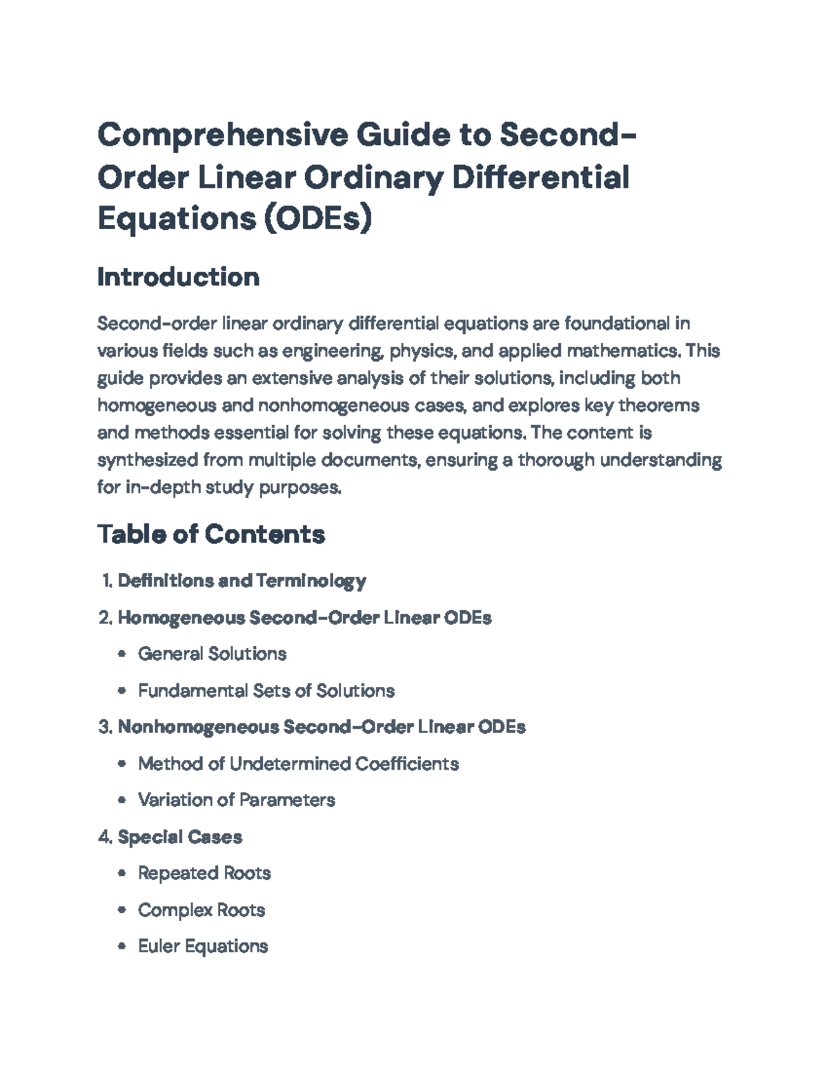 Comprehensive Guide to Second-Order Linear ODEs and Applications ...