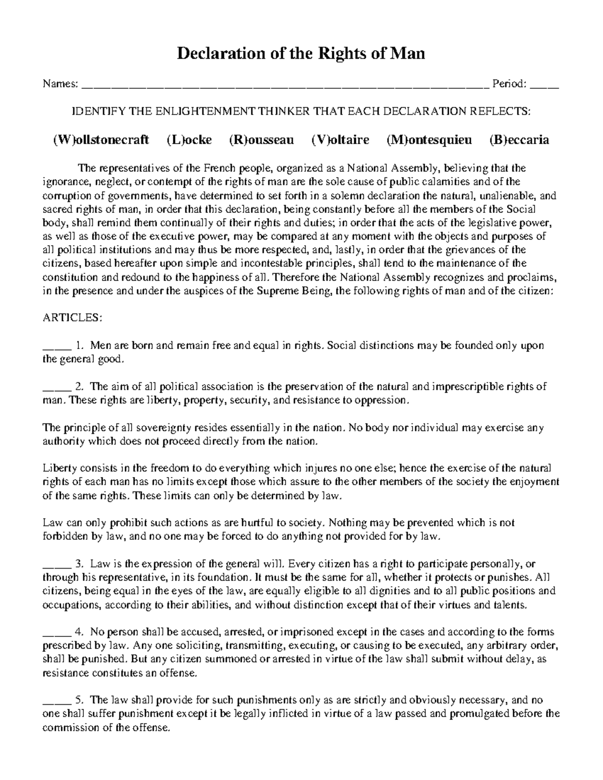 ENGL 101: Declaration of the Rights of Man - Enlightenment Thinkers ...
