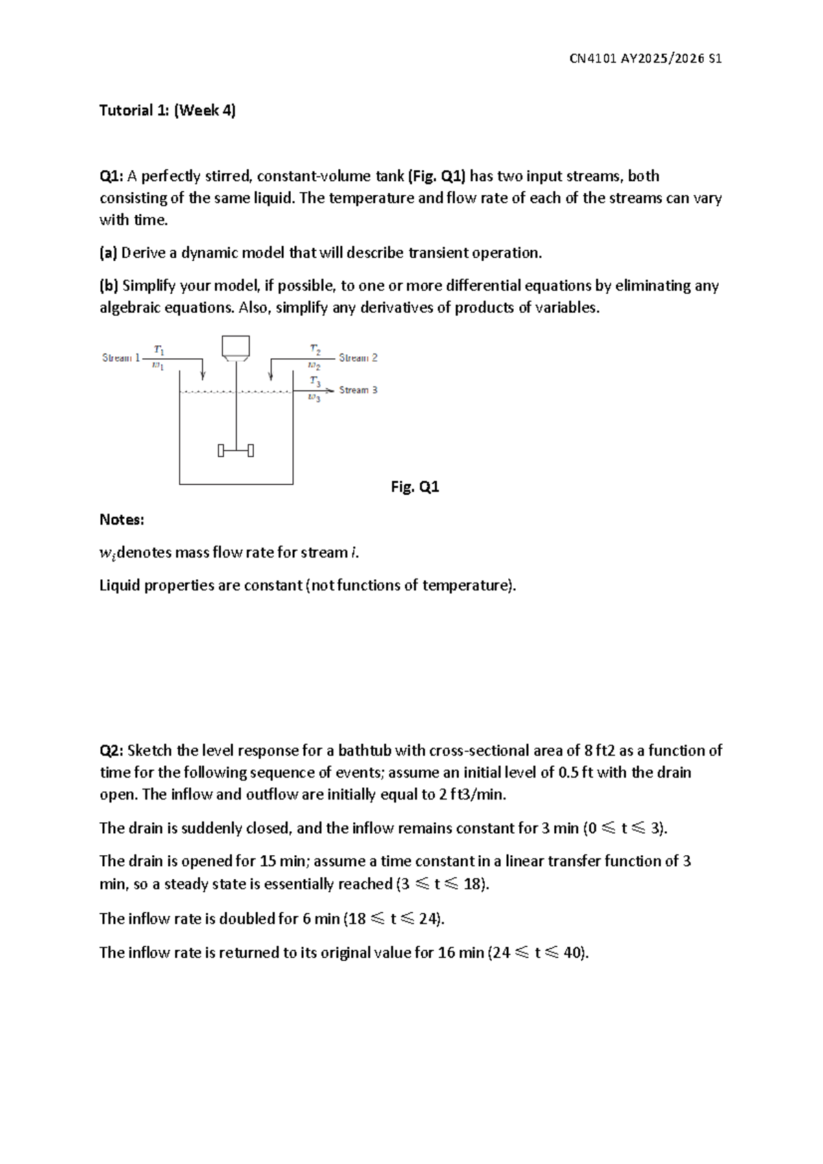 CN4101 S1 Tutorial 1: Dynamic Models & Level Response Analysis - Studocu