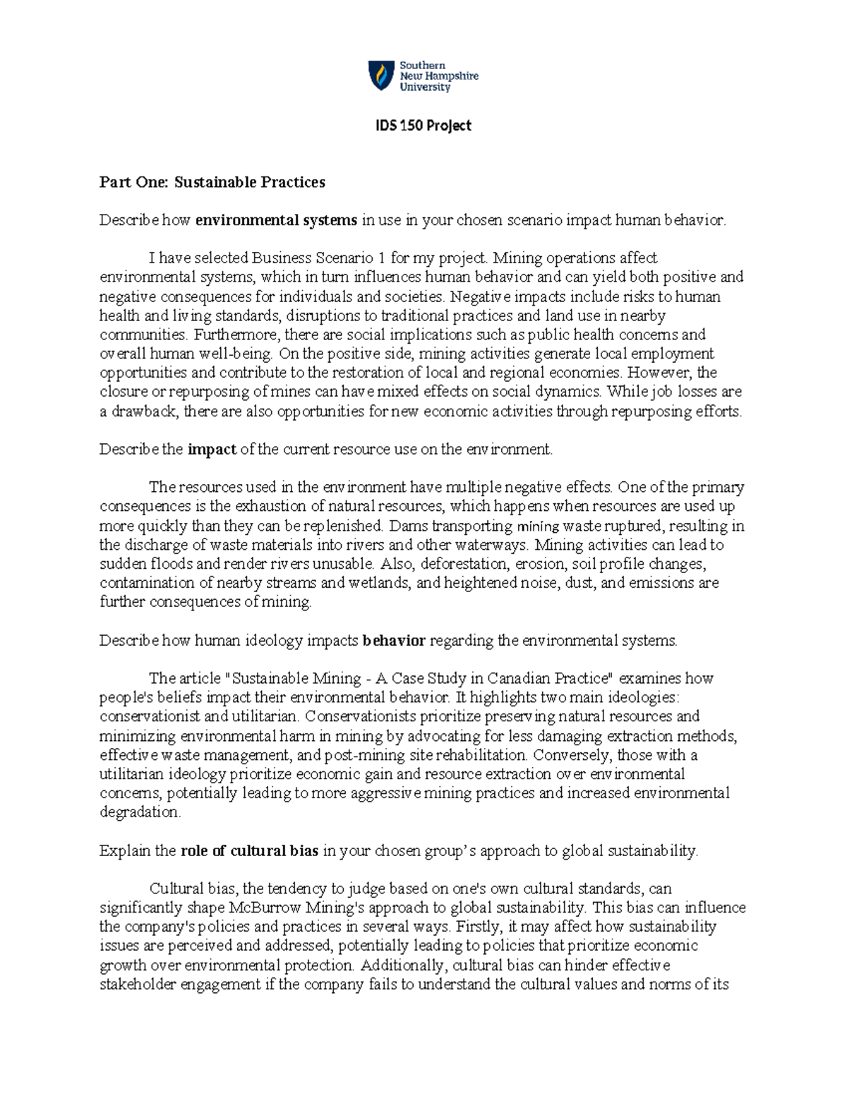 IDS 150 Final Project: Sustainable Mining Practices and Human Impact - Studocu