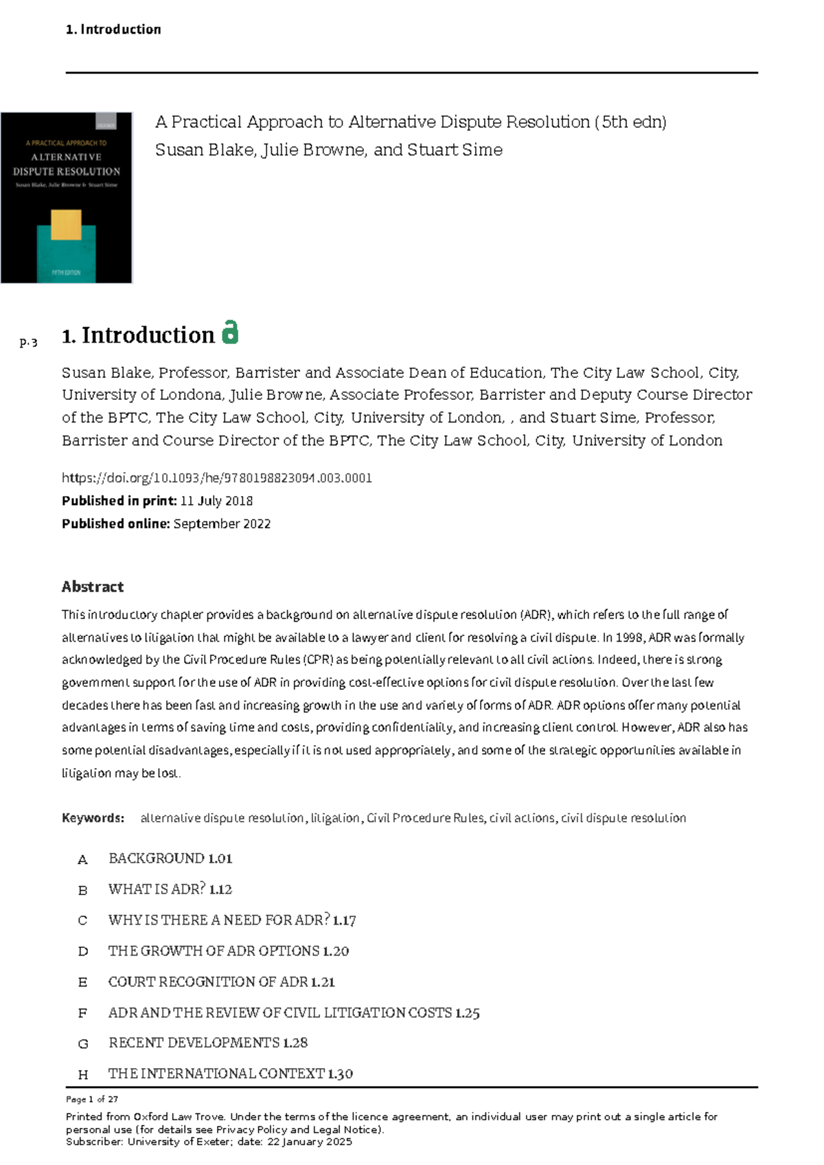 A Practical Guide to Alternative Dispute Resolution (5th edn) - Studocu