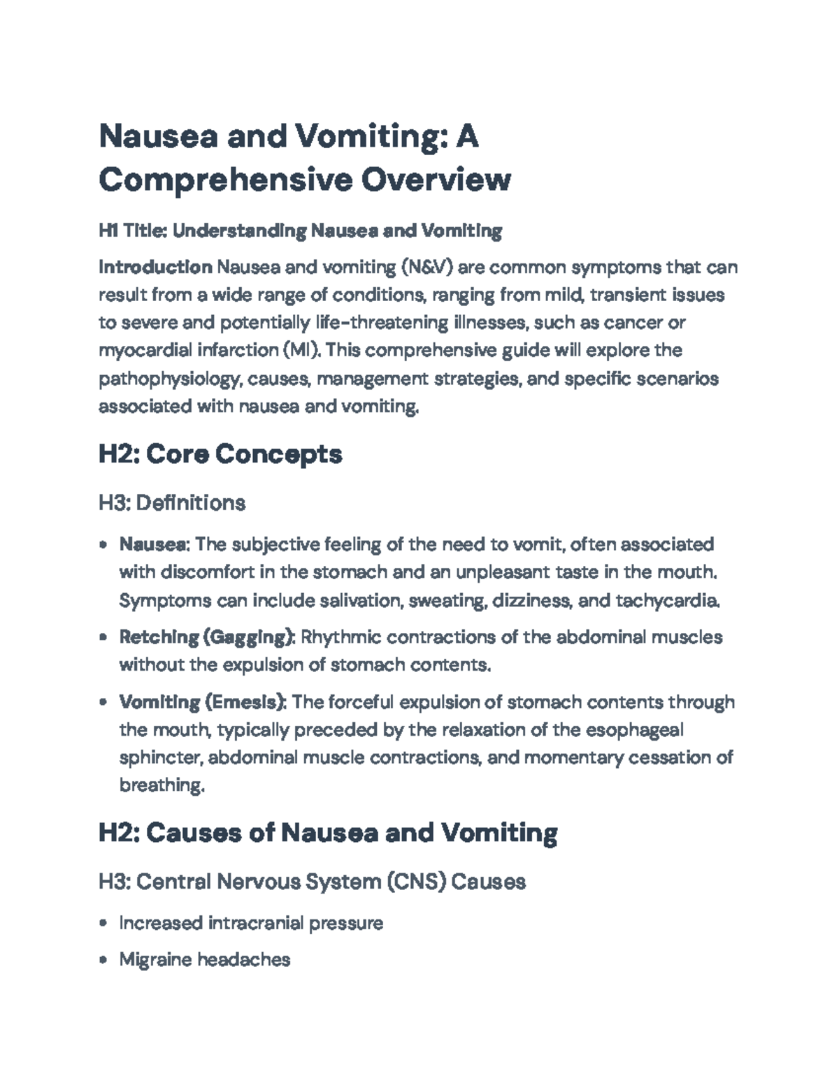 Nausea and Vomiting: Comprehensive Overview & Management Strategies ...