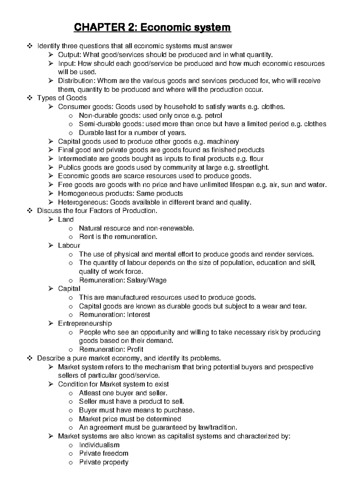 Economic systems - Chapter 2 Notes - Identify three questions that all ...