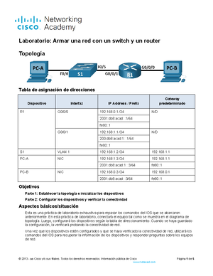 10.4.4 Lab - Build a Switch and Router Network 20 - © 2013 - aa Cisco y/o sus filiales. Todos ...