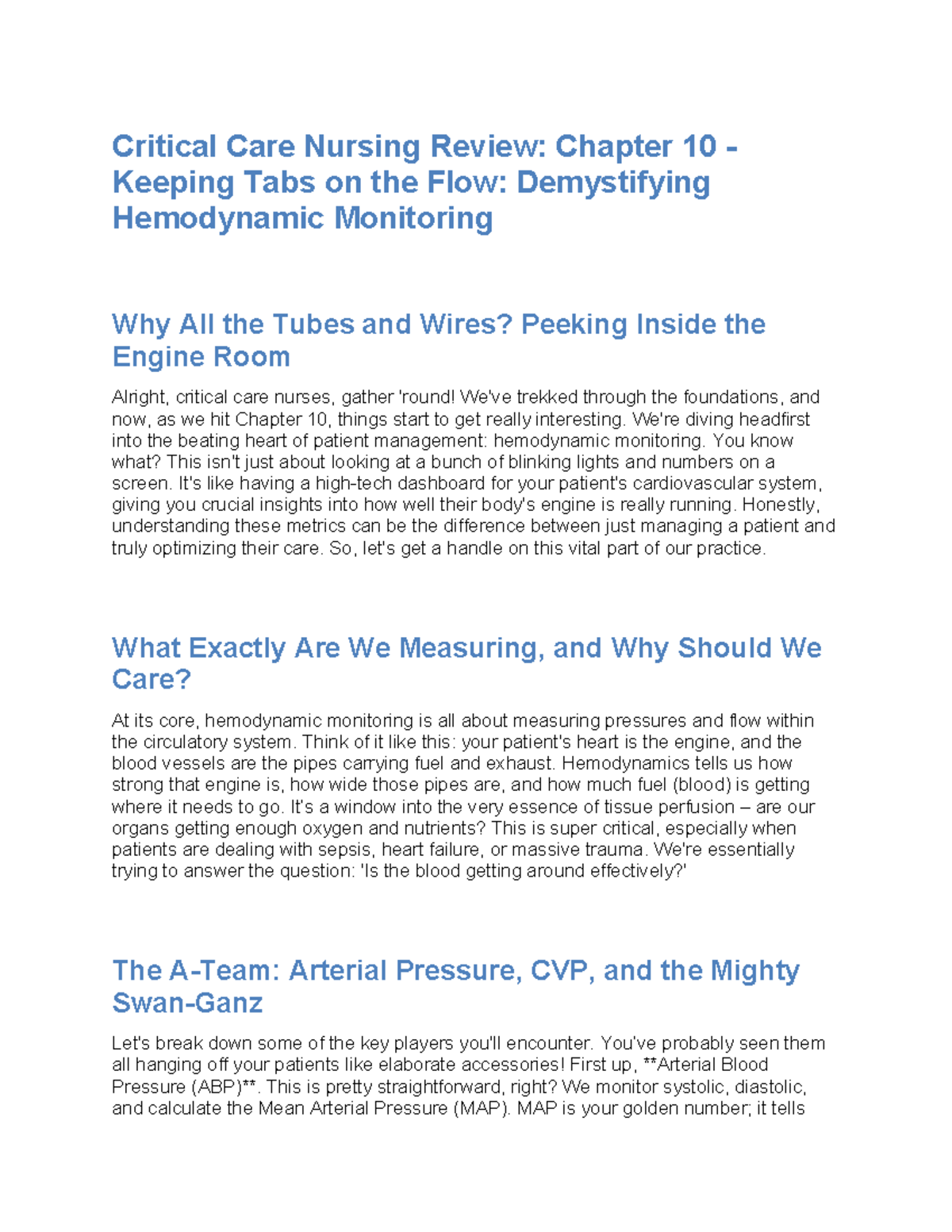 Critical Care Nursing Review: Chapter 10 Hemodynamic Monitoring ...