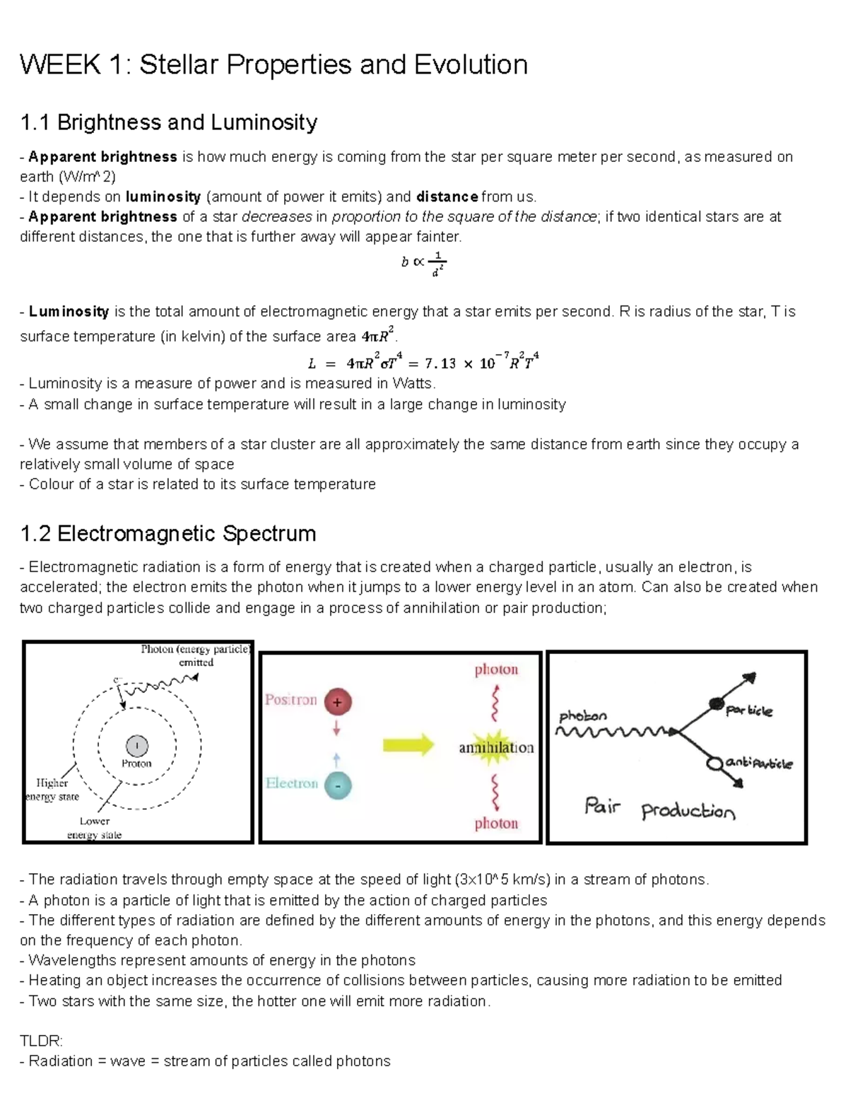 OLET1638 Astronomy: Stars, Black Holes & EM Spectrum Revision Sheet ...