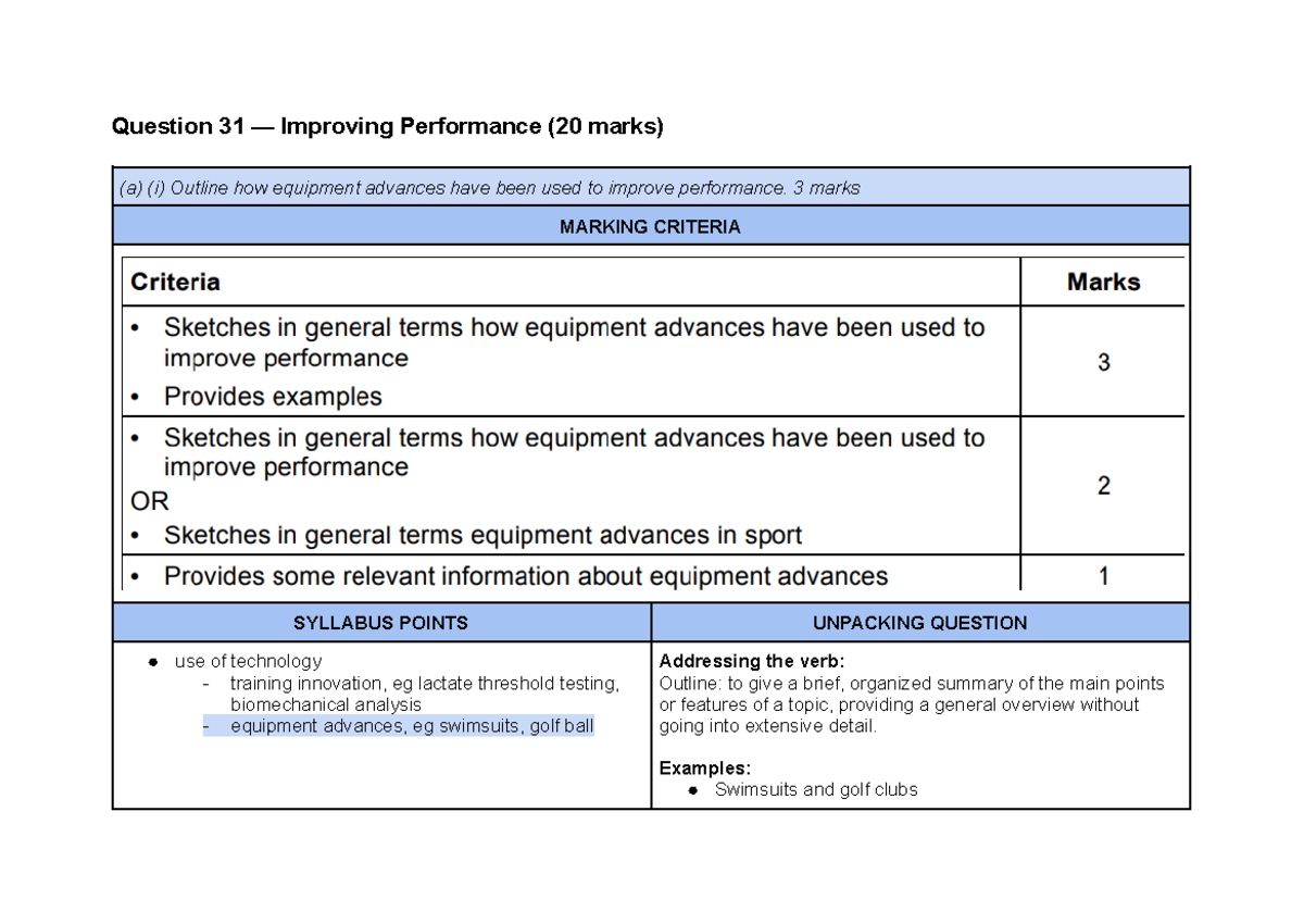 PDHPE 10: Improving Performance - Practice Questions & Answers - Studocu