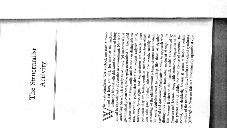 Structuralist Activity: Analyzing Barthes' Perspective on Meaning - Studocu