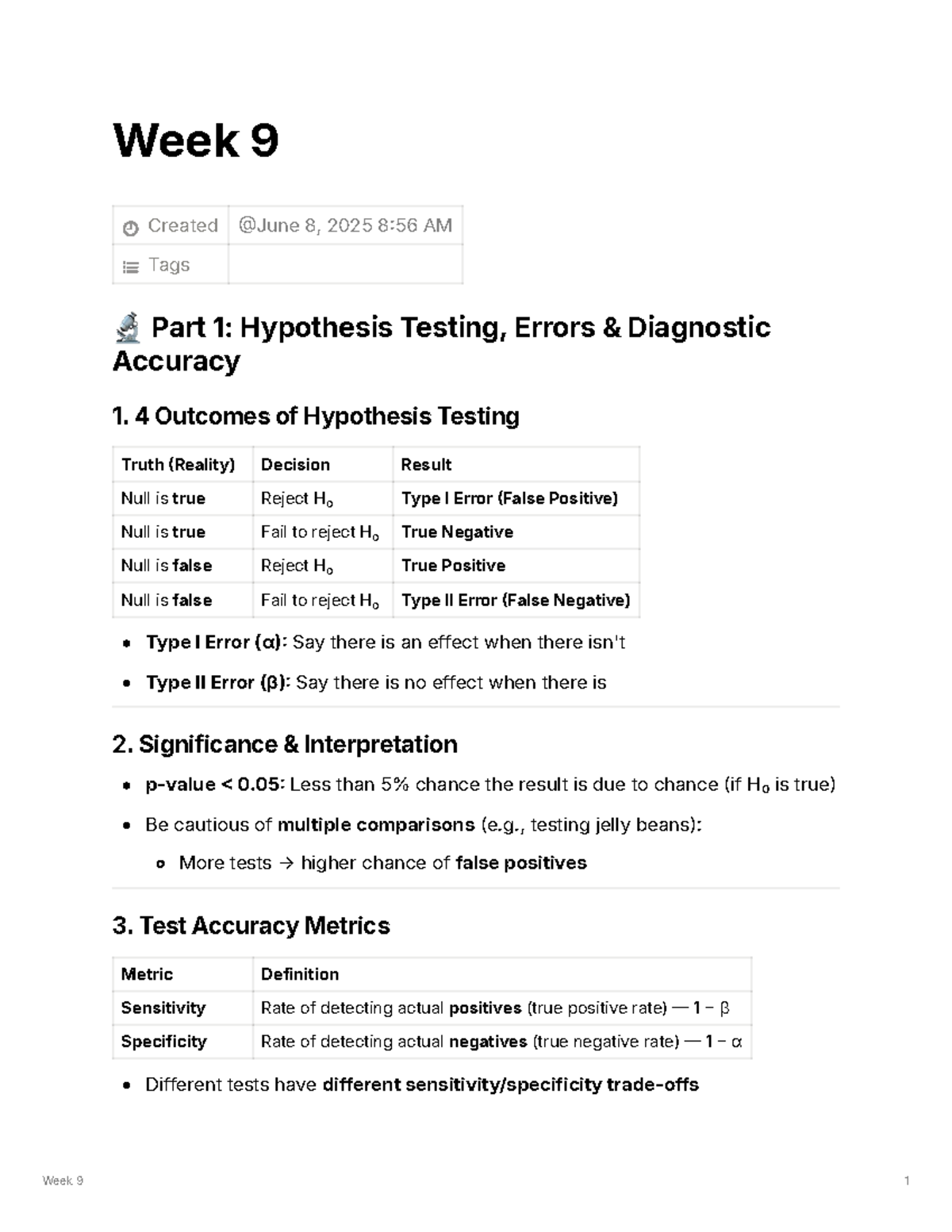 Hypothesis Testing & Logical Reasoning Overview - Week 9 Notes - Studocu