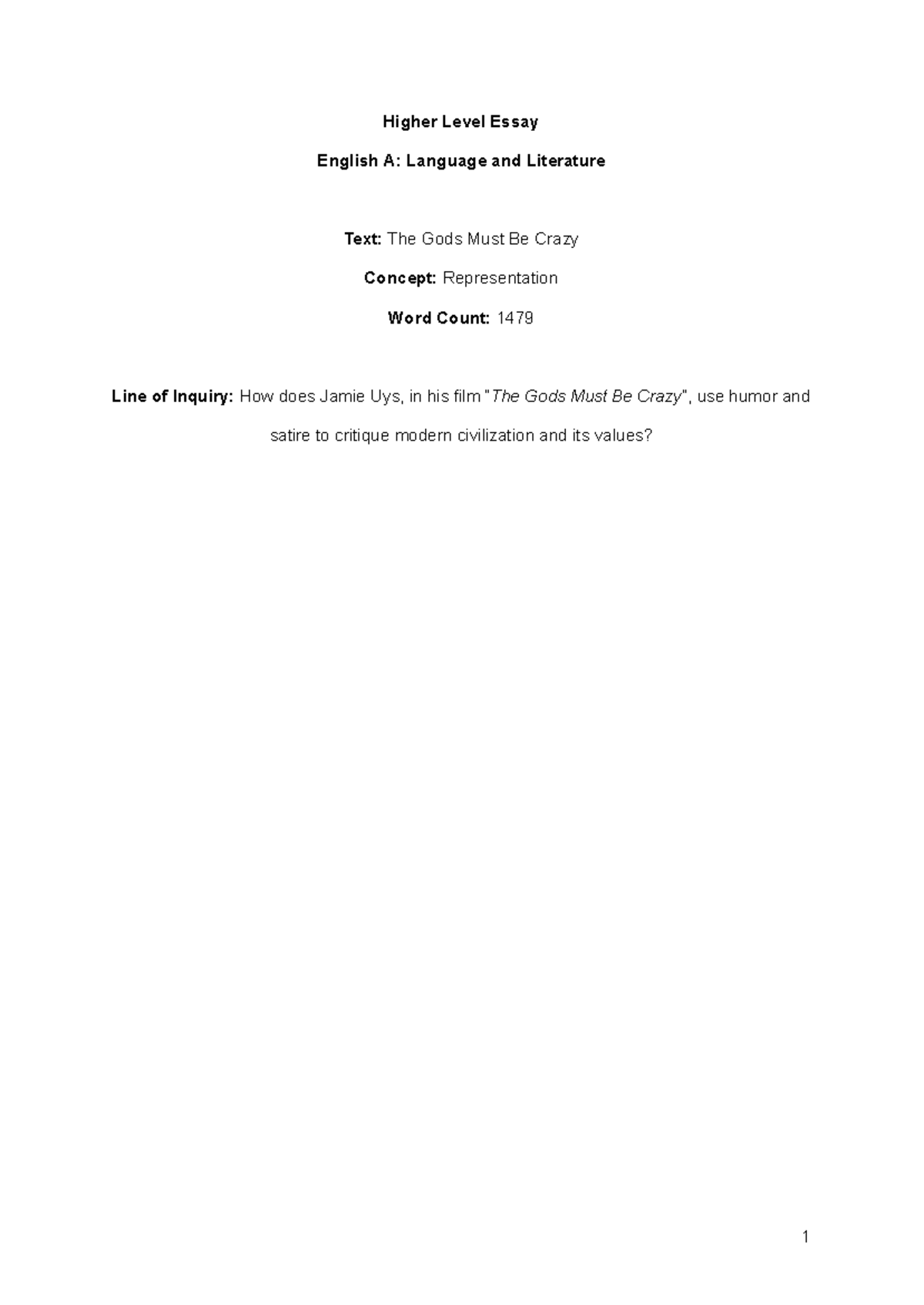 HL Essay Example: Analyzing Humor and Satire in "The Gods Must Be Crazy ...