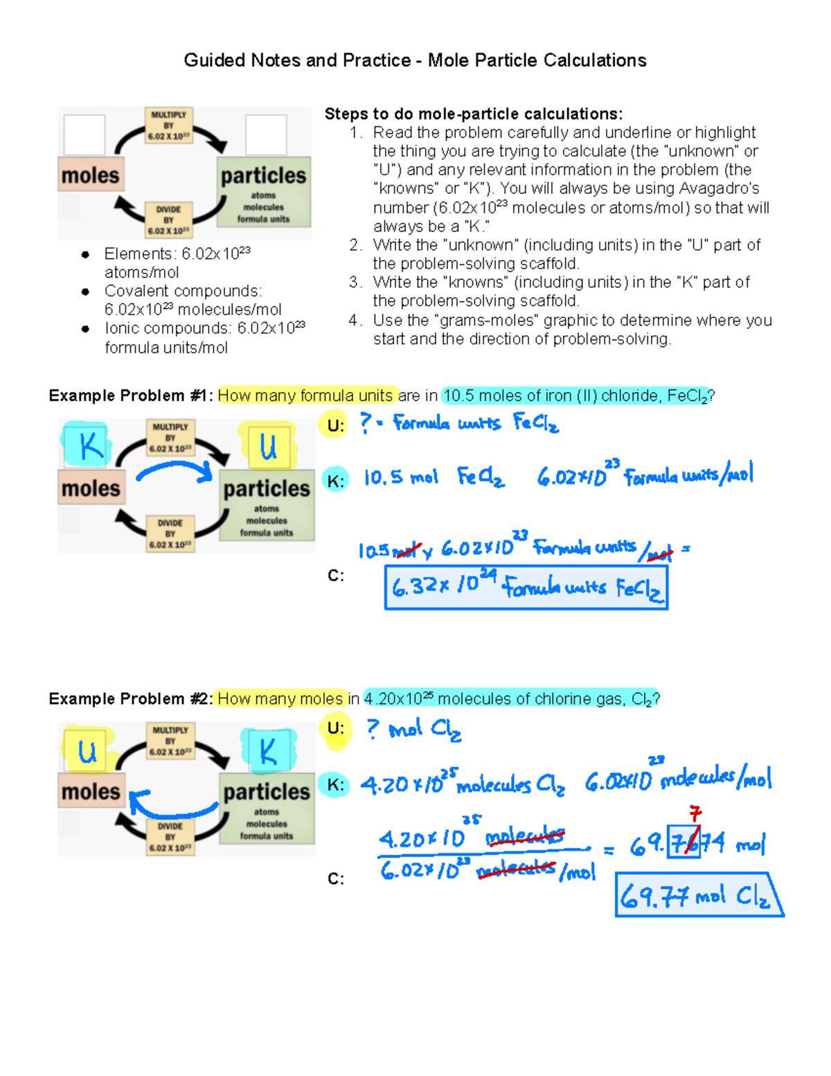 Guided Notes & Practice: Mole Particle Calculations (Chem 101) - Studocu