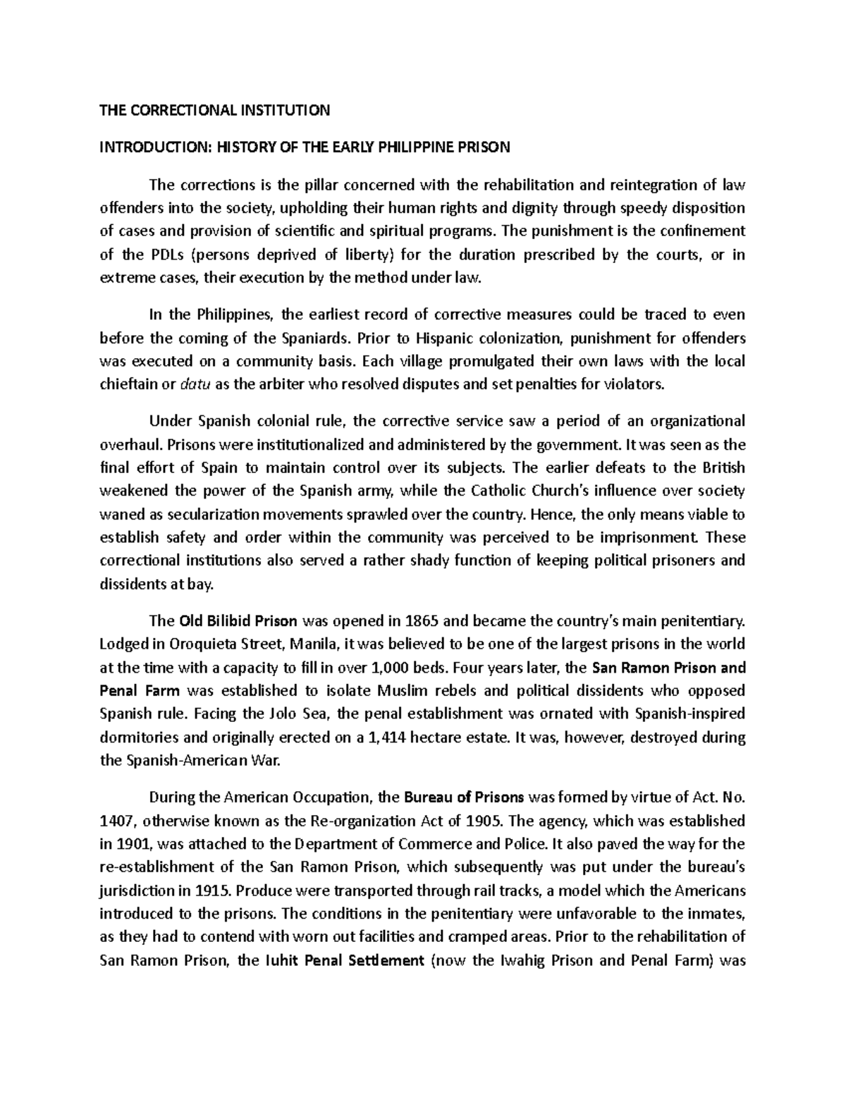 History and Development of Philippine Correctional Institutions - Studocu