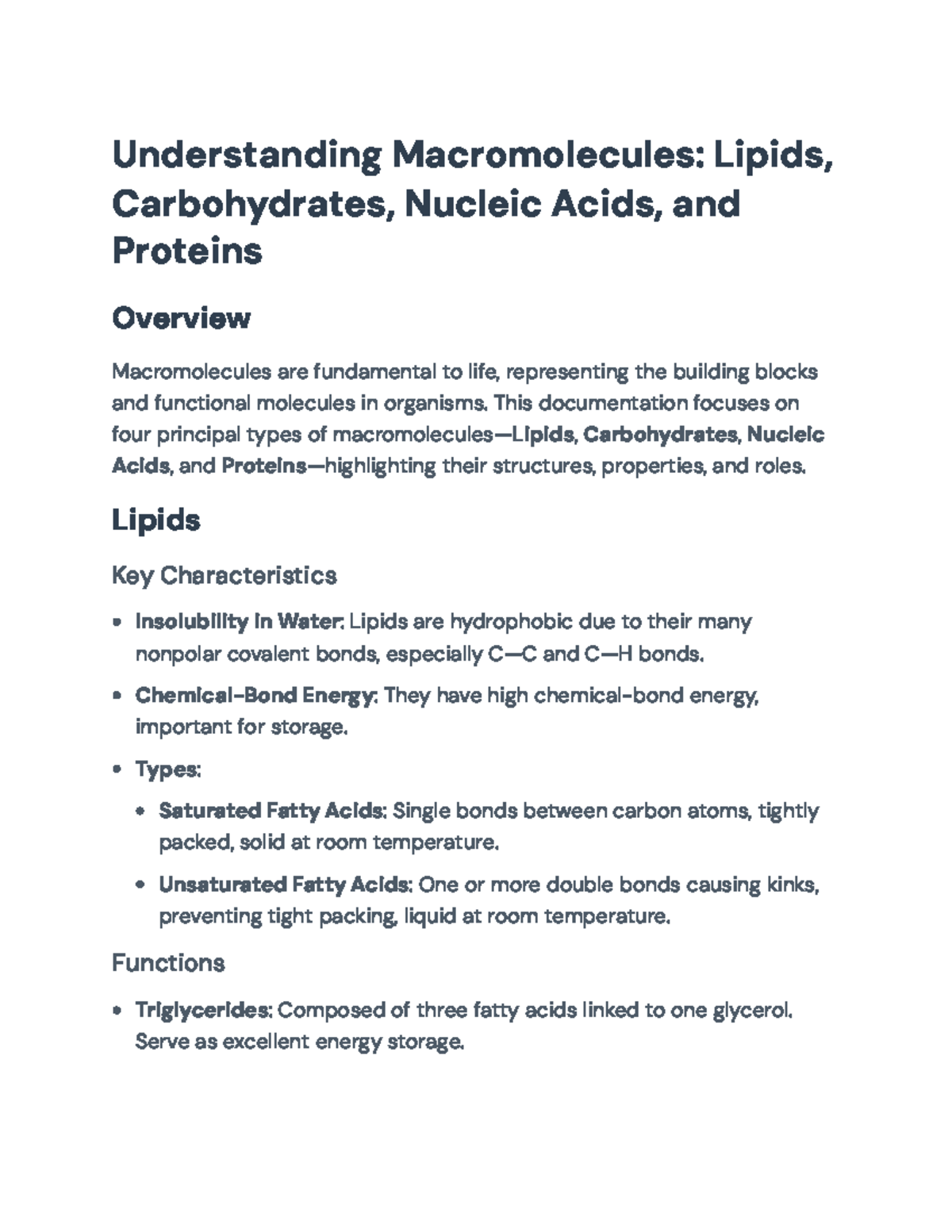 Macromolecules Overview: Lipids, Carbs, Nucleic Acids & Proteins ...