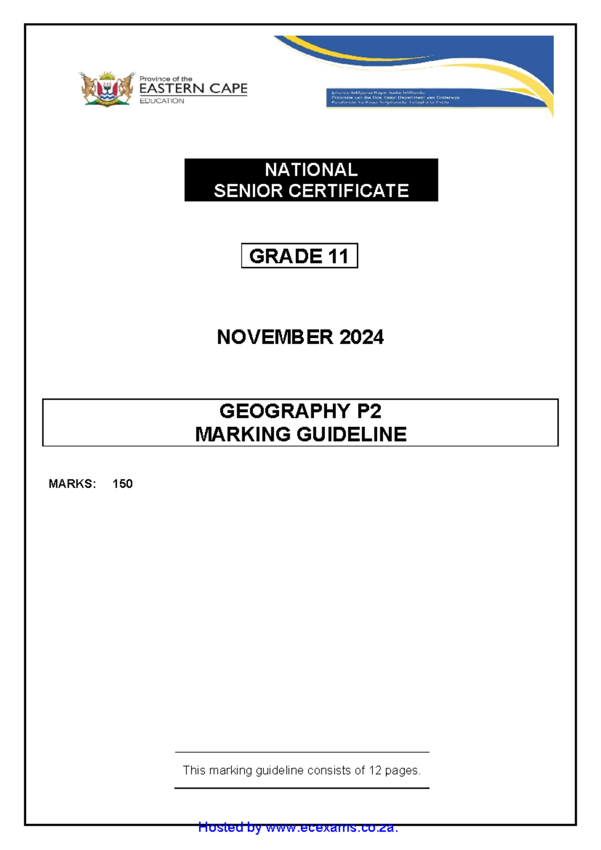 Geography P2 GR11 Marking Guide Nov 2024 - English Version - Studocu