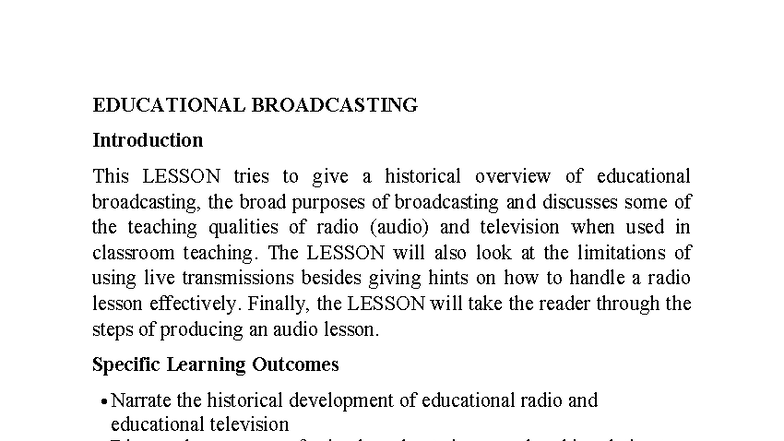 EDUCATIONAL BROADCASTING: A Historical Overview and Teaching Strategies ...