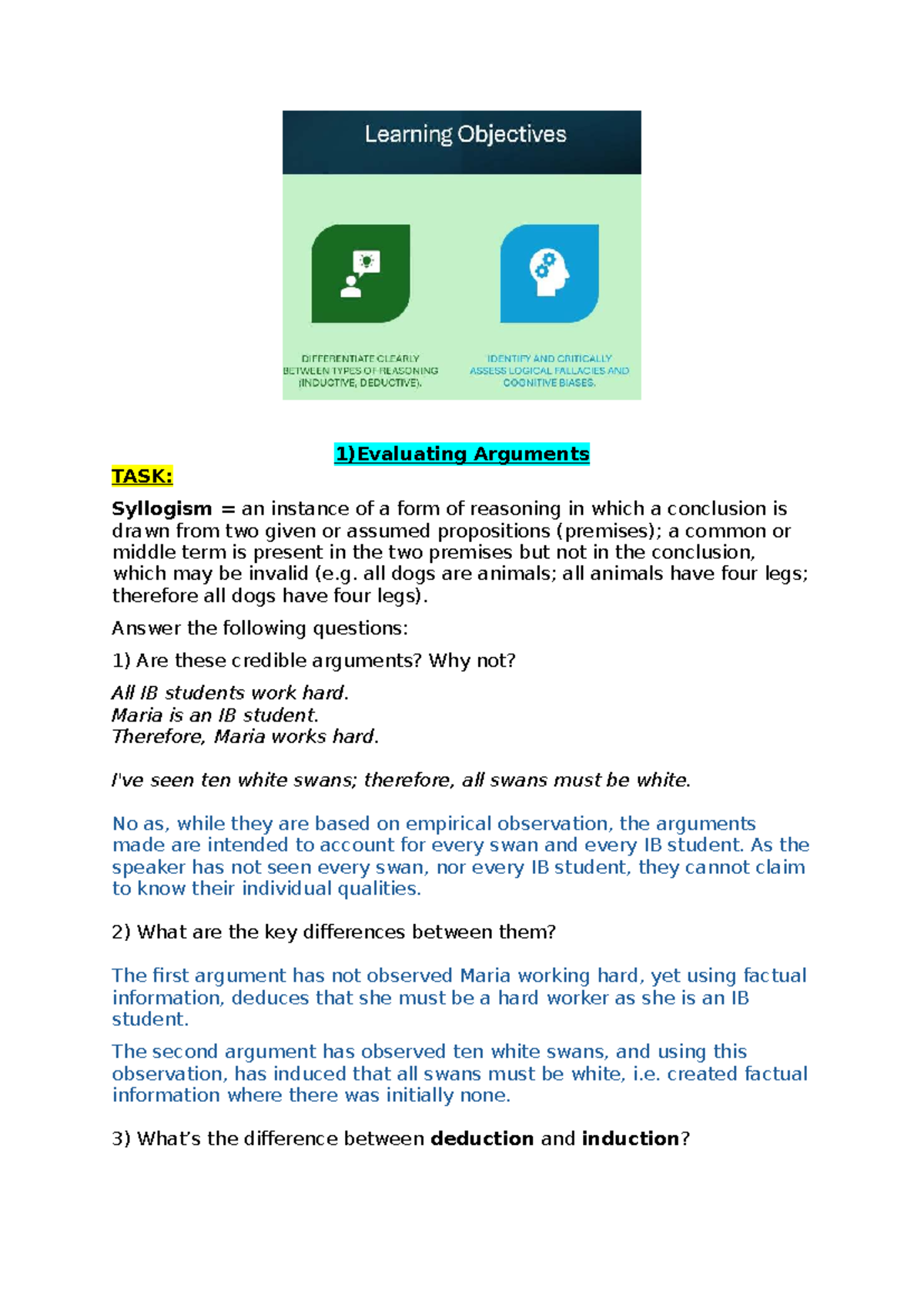 Evaluating Arguments and Logic Problems Worksheet (TASK) - Studocu