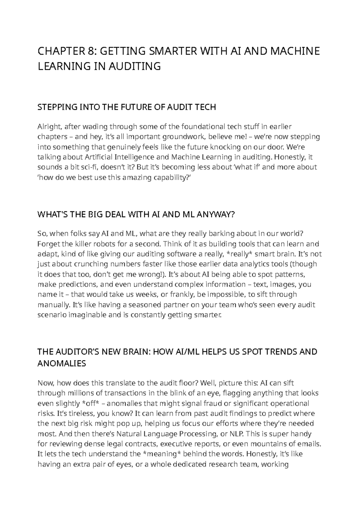 CHAPTER 8: AI & ML IN AUDITING - FUTURE TECH IN ACCOUNTING BA112 - Studocu