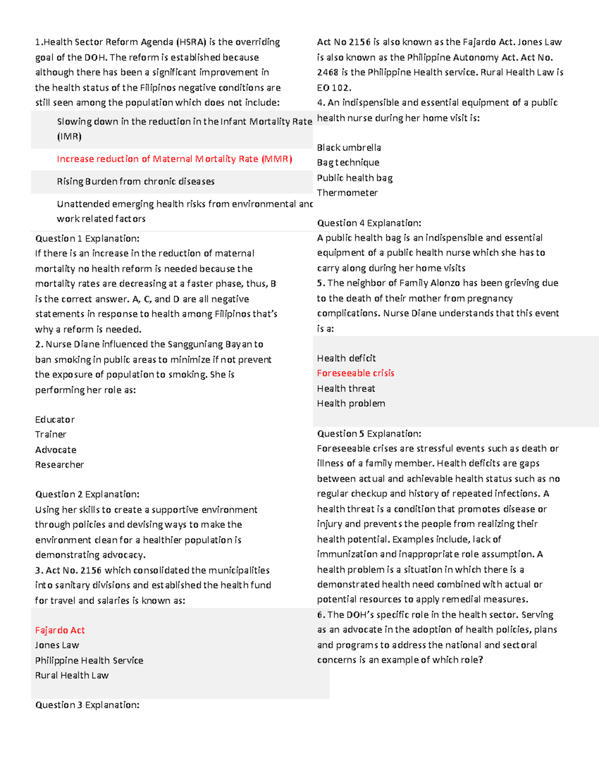 HSRA Health Sector Reform: Key Notes and Insights for Nursing - Studocu