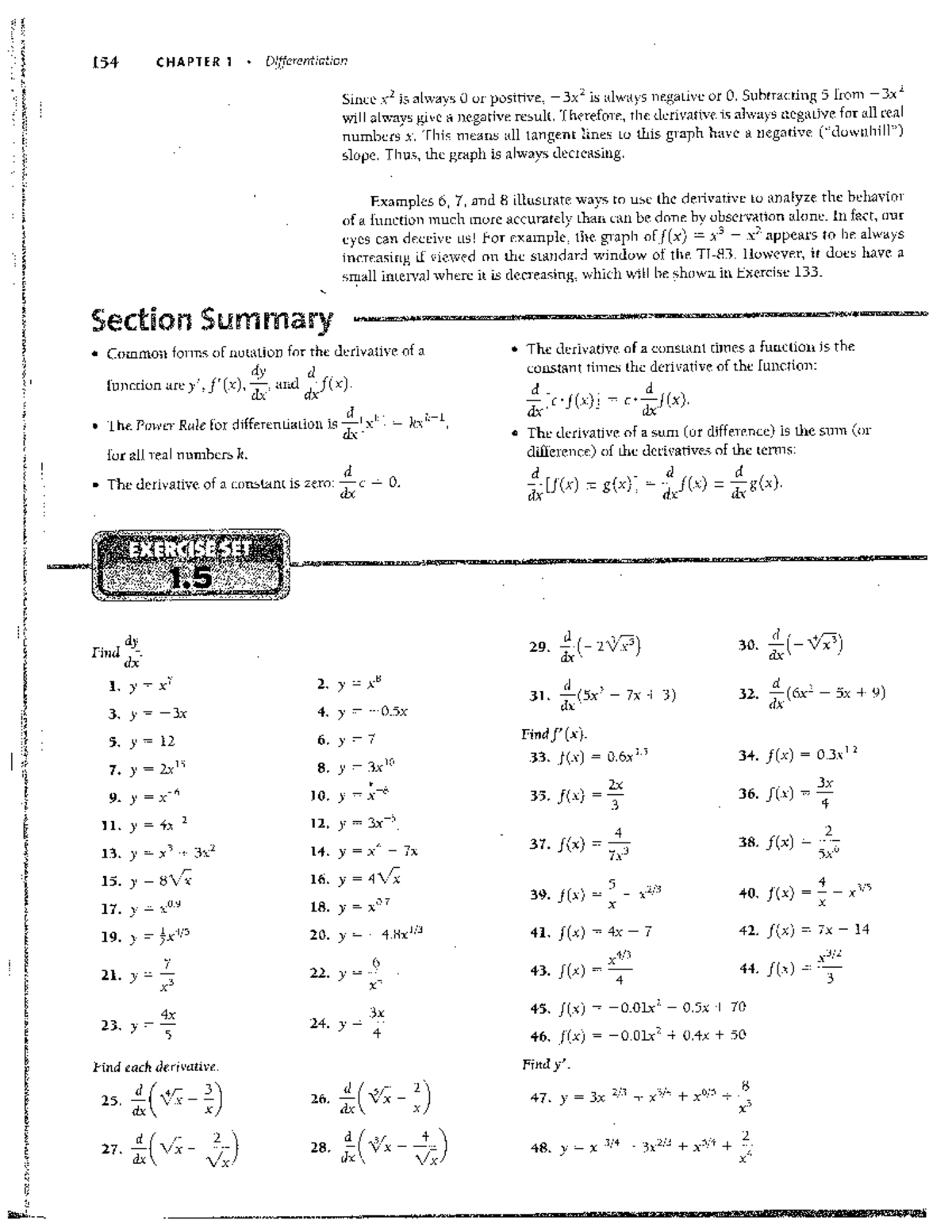 154 MATH 101 Chapter 1: Differentiation and Derivative Rules - Studocu