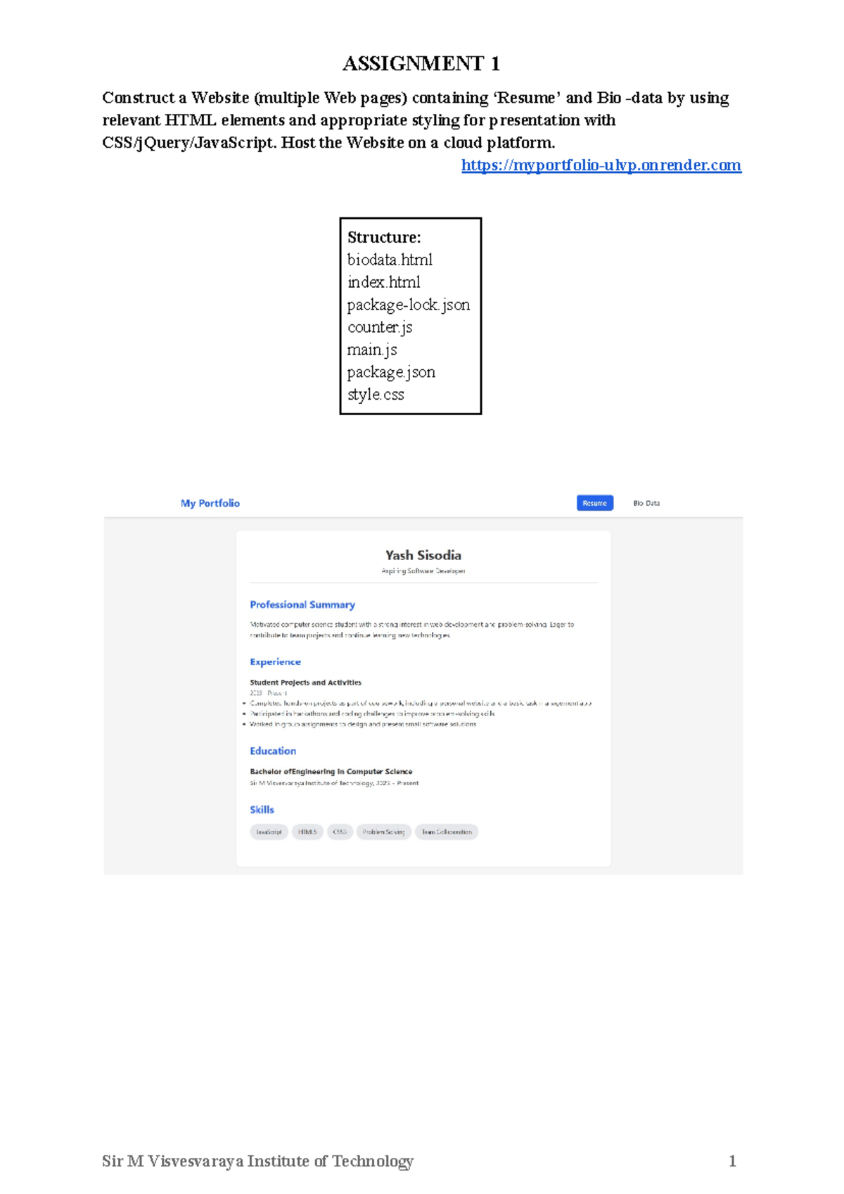 Web tech assignment - ASSIGNMENT 1 Construct a Website (multiple Web pages) containing ‘Resume ...