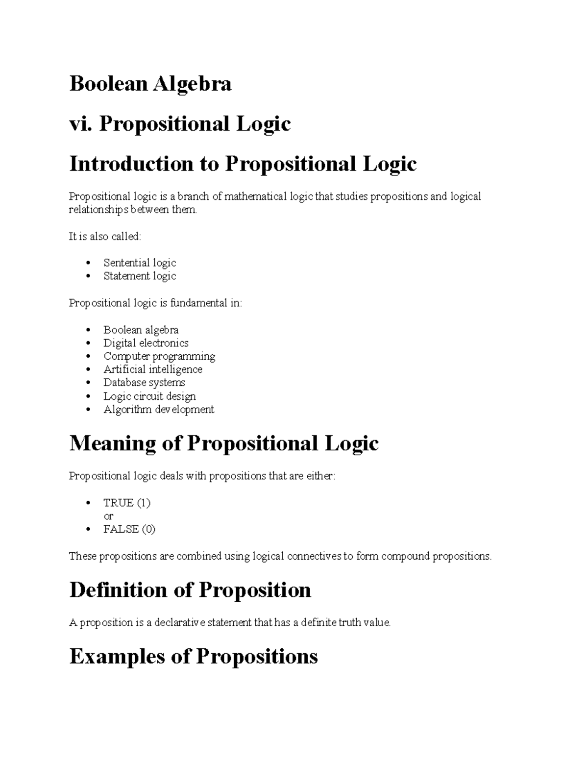 Boolean Algebra: Intro to Propositional Logic Concepts - Studocu
