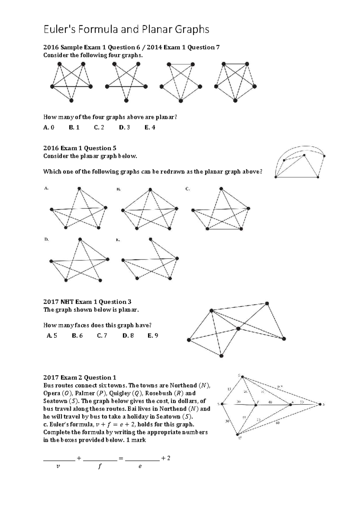Euler's Formula and Planar Graphs - 2016 Sample Exam 1 Question 6 / ...