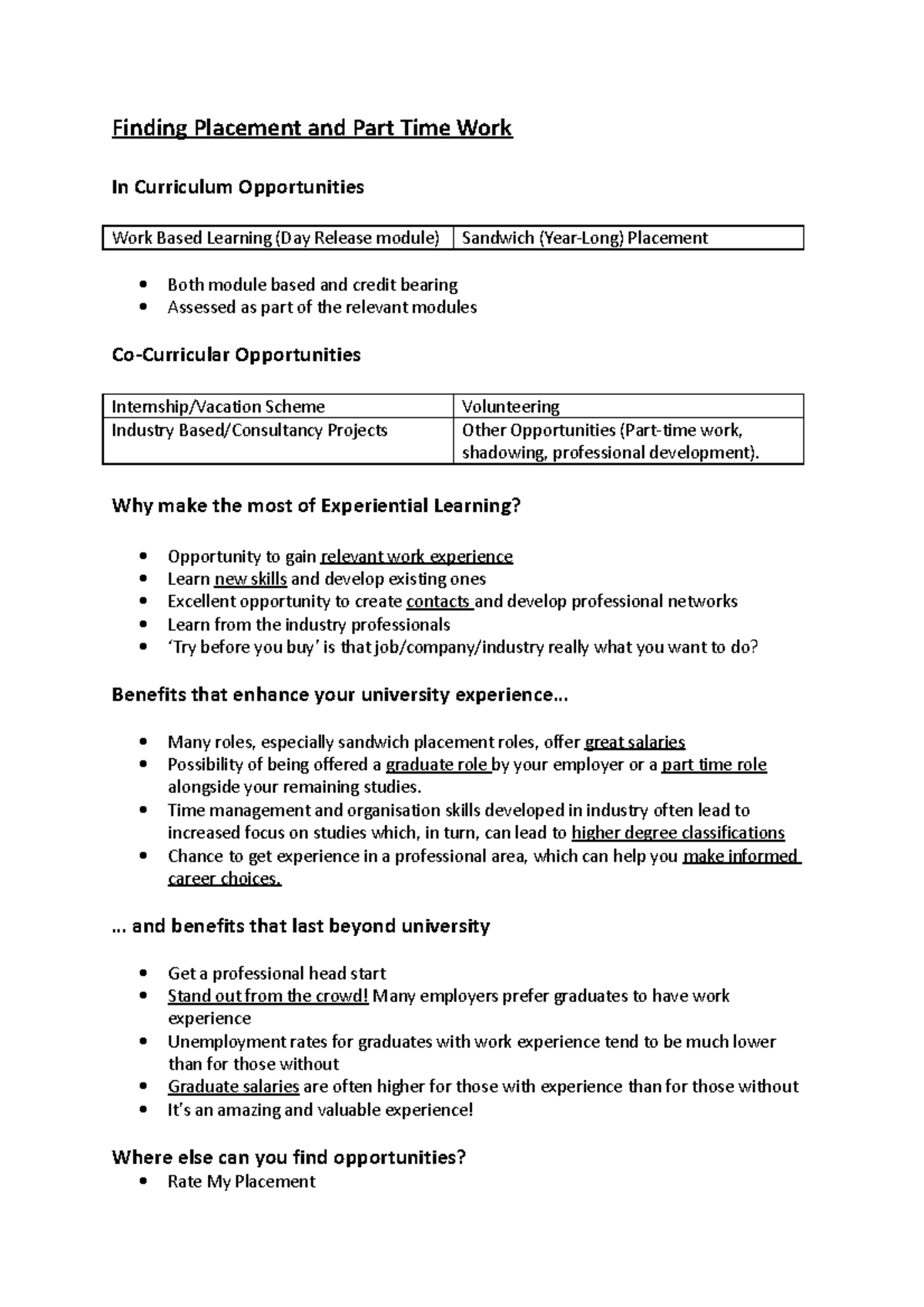 Lecture 6: Securing Placement and Part-Time Work Opportunities - Studocu
